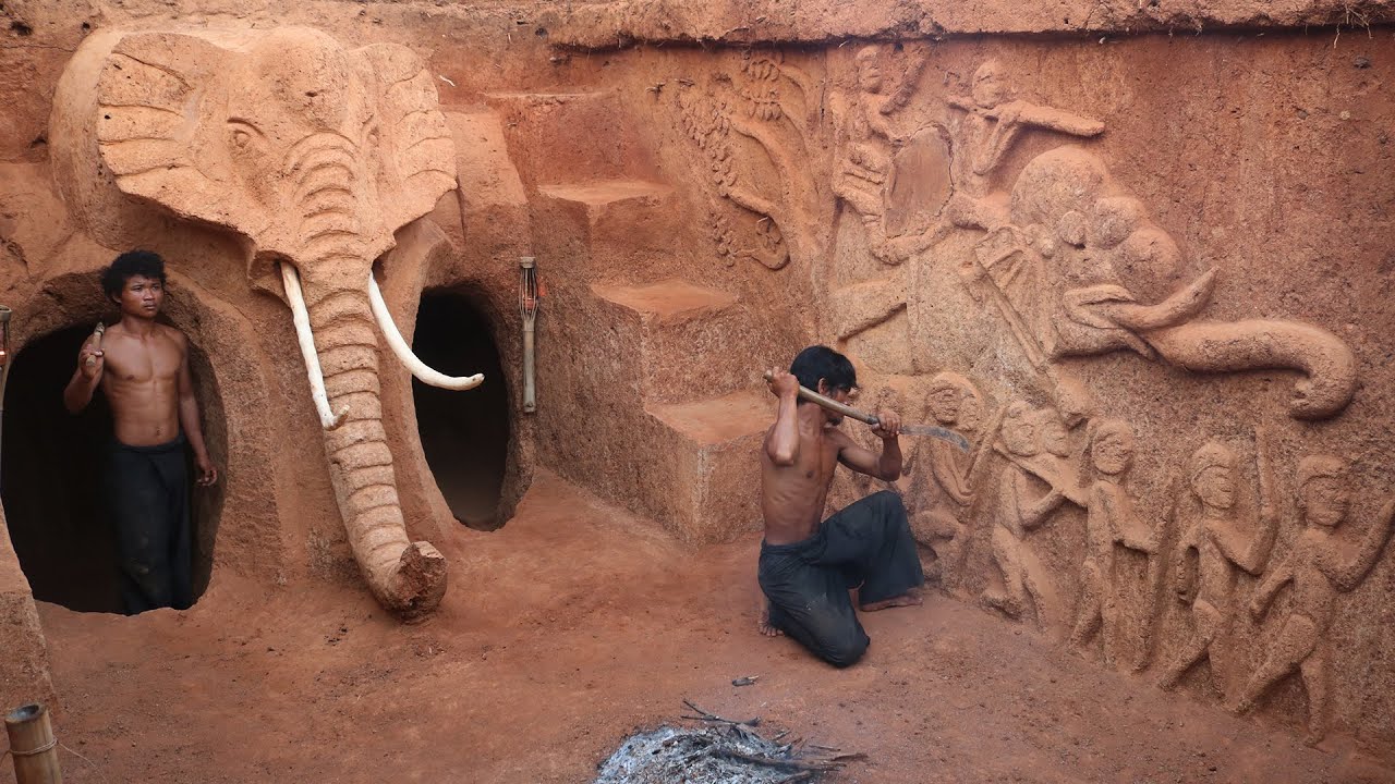 Building the most creative elephant-shaped underground house in the jungle!