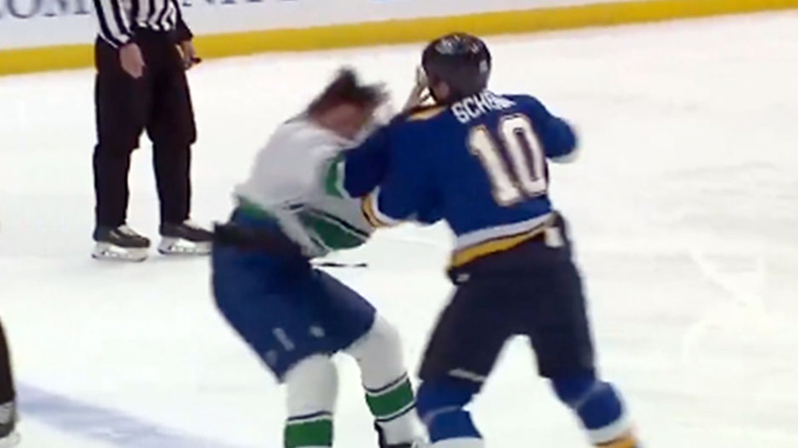 Brayden Schenn clocks JT Miller in faceoff fight, takes Miller out of ...