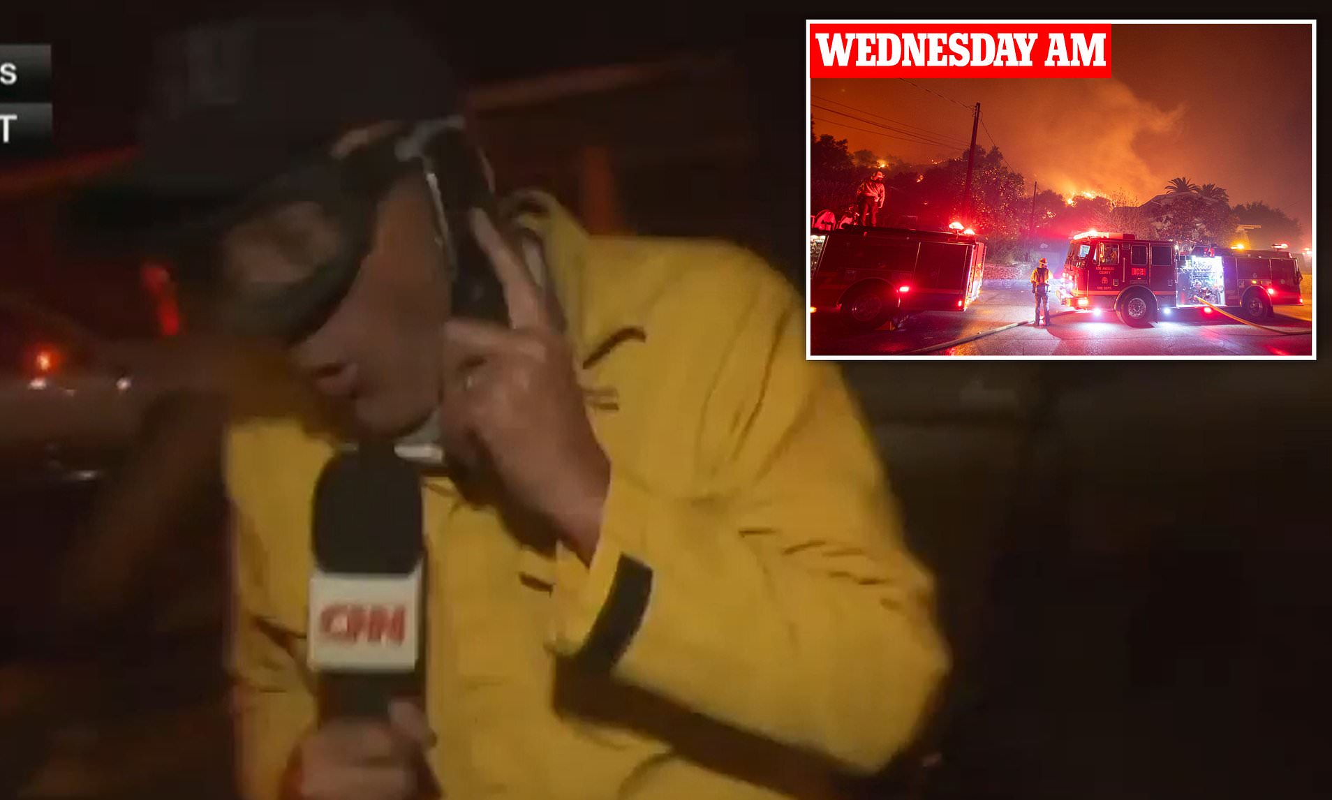 Moment stunned CNN reporter is almost struck by LA wildfire debris