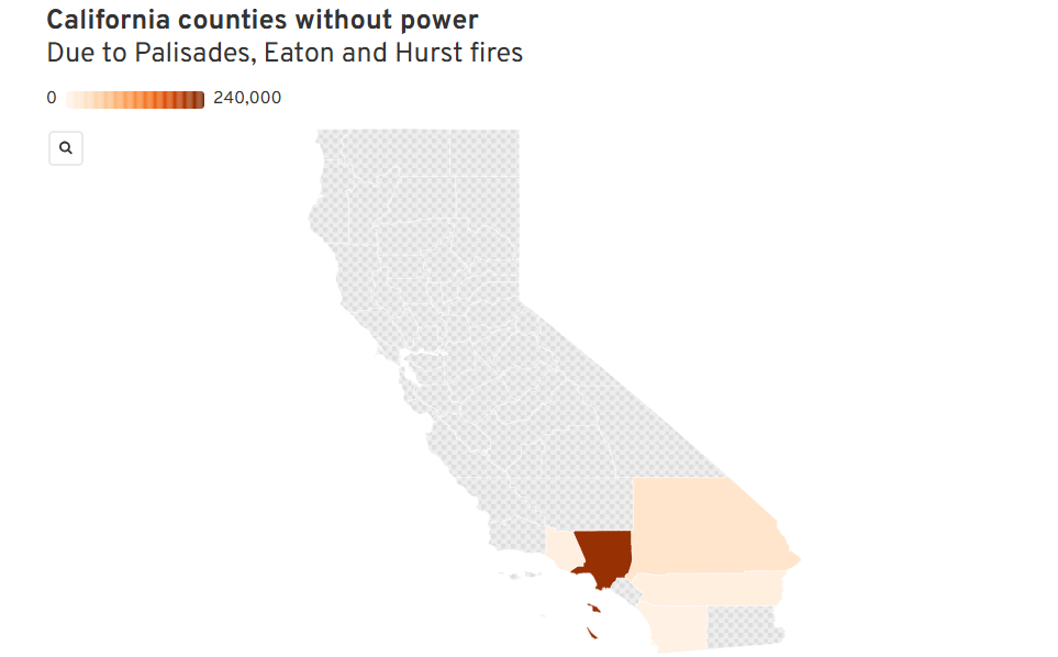 Map Shows California Power Outages After LA Pacific Palisades Fire