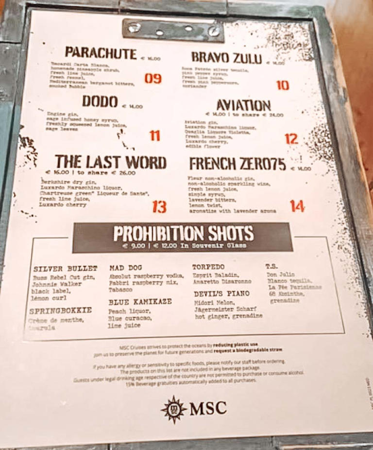 MSC drink packages and menus the ultimate guide