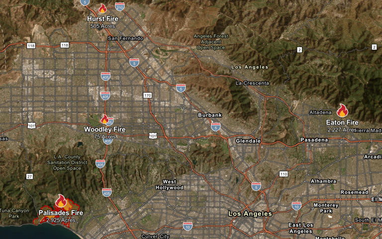 California wildfires map: Los Angeles areas affected as Pacific ...