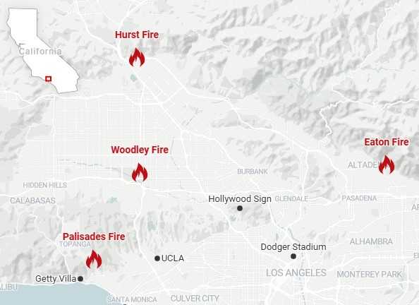 California wildfire map: Here's where the LA County wildfires are burning