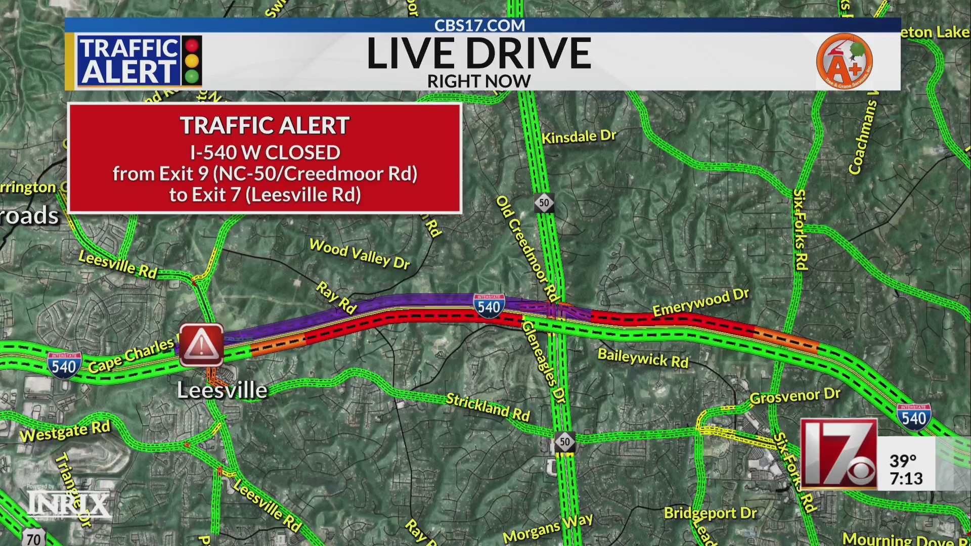 I-540 west closed near Raleigh