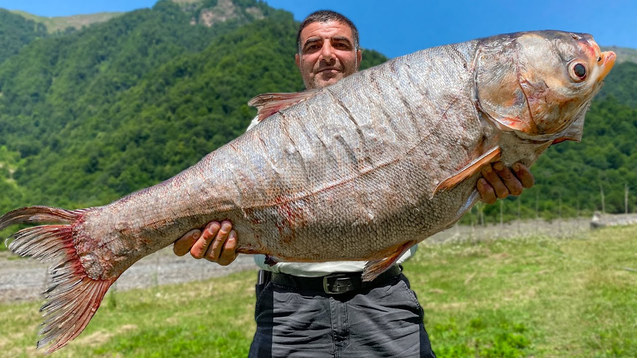 A Huge Silver Carp Cooked in the Homemade Oven to a Crispy Crust!