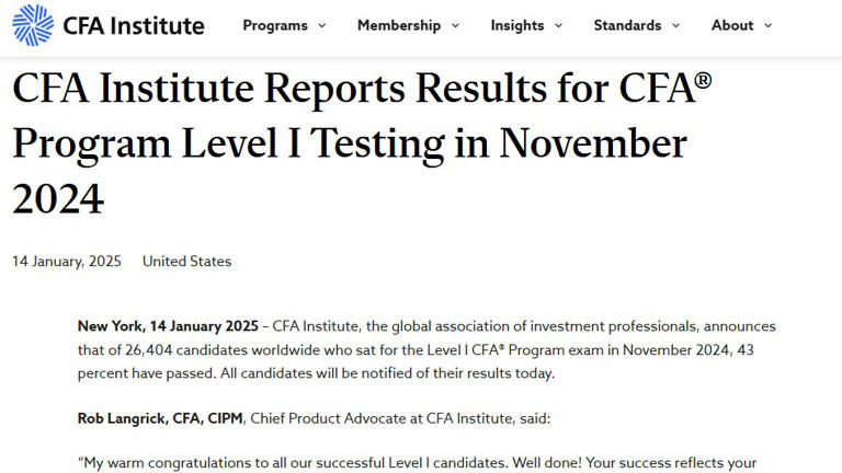 CFA Level 1 November 2024 Exam Result Out At cfainstitute.org; Pass ...