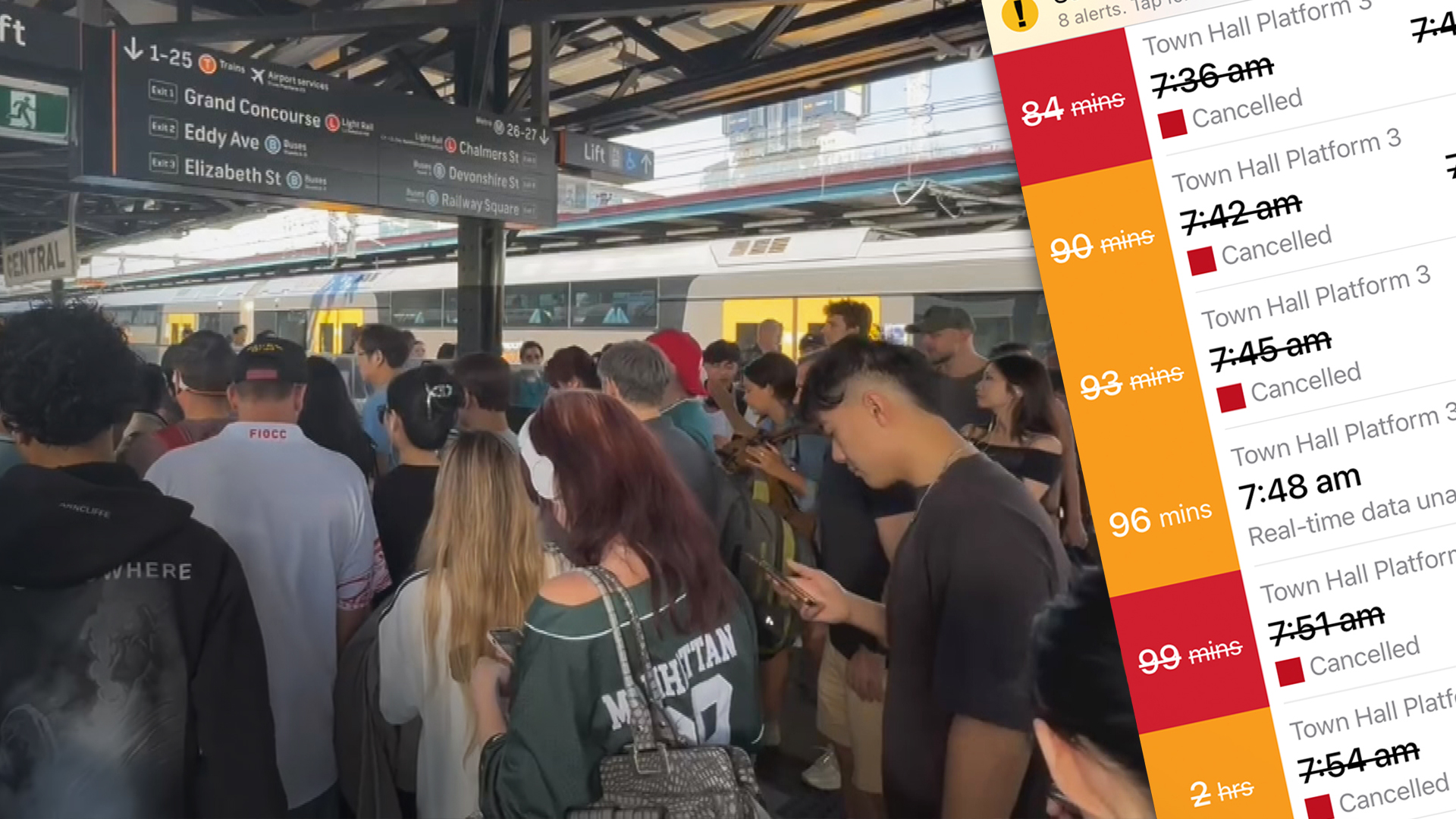 Hours-long delays and hundreds of cancellations on day of Sydney rail chaos