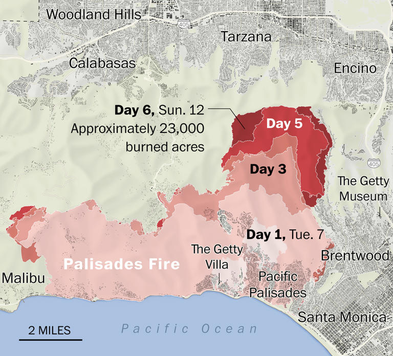 Mapping the L.A. wildfires from Palisades to Eaton and Hurst
