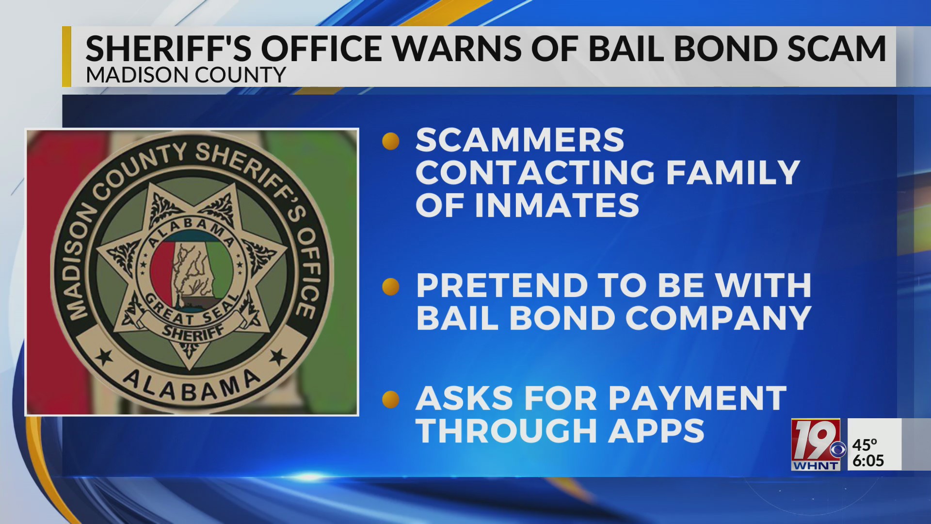 Sheriff's Office Warns Of Bail Bond Scam | January 15, 2025 | News 19 ...