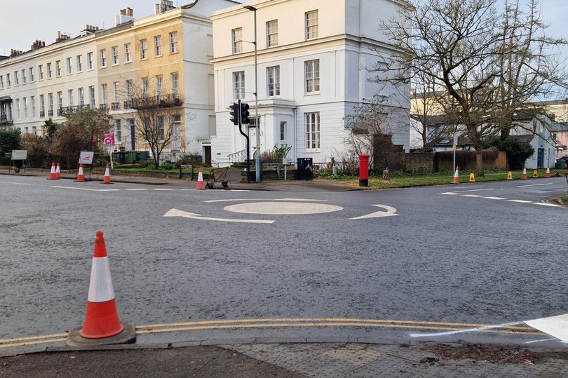 How the new mini-roundabout looks on key Cheltenham road