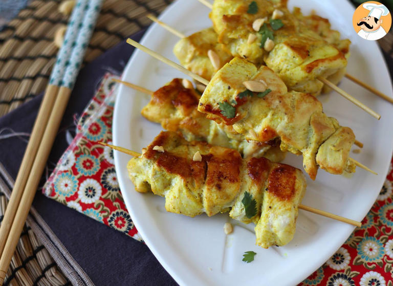 Chicken skewers with satay sauce, a culinary journey to asia!