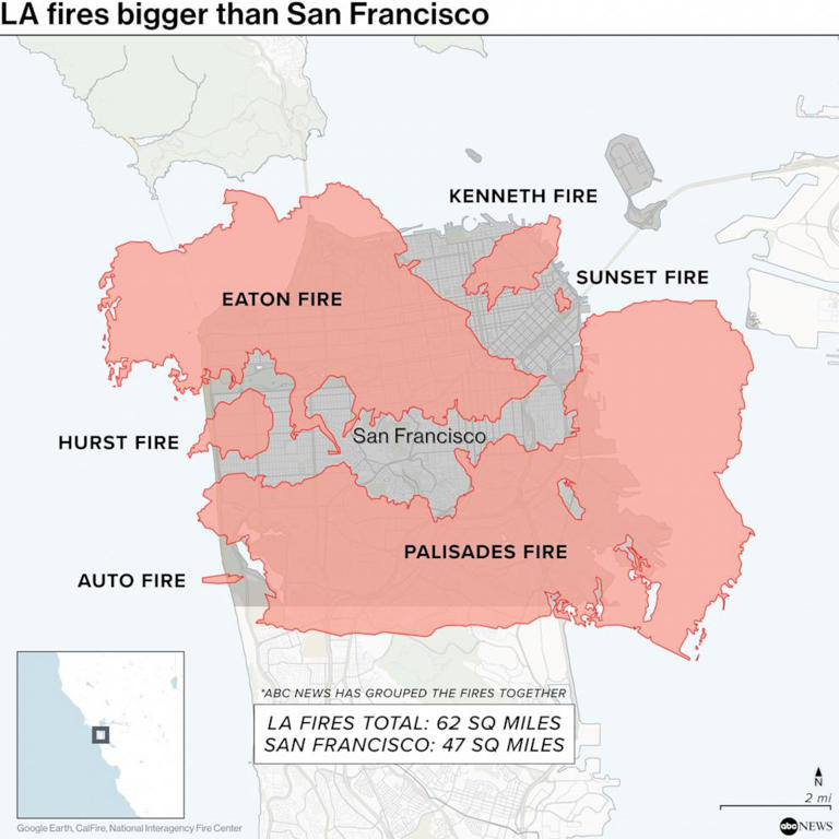 Bigger than San Francisco: LA fires carve mark on history