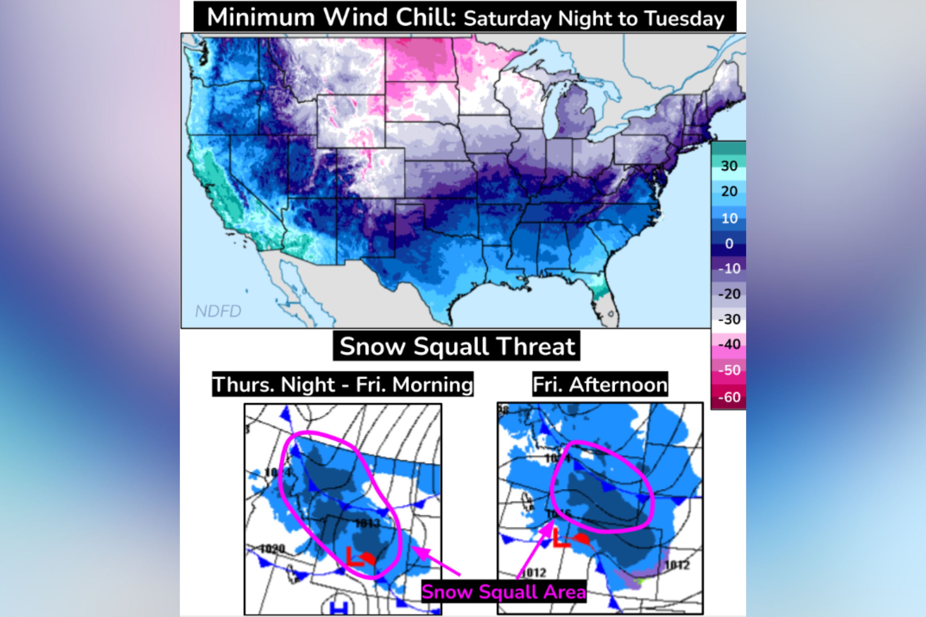 Snow Squalls Threaten 5 States as -30 Wind Chills To Hit