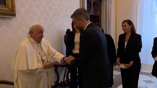 Pope Francis in sling after falling and injuring right forearm