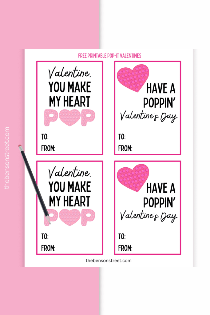 FREE Pop It Valentines Printable Cards for Fidget Toys