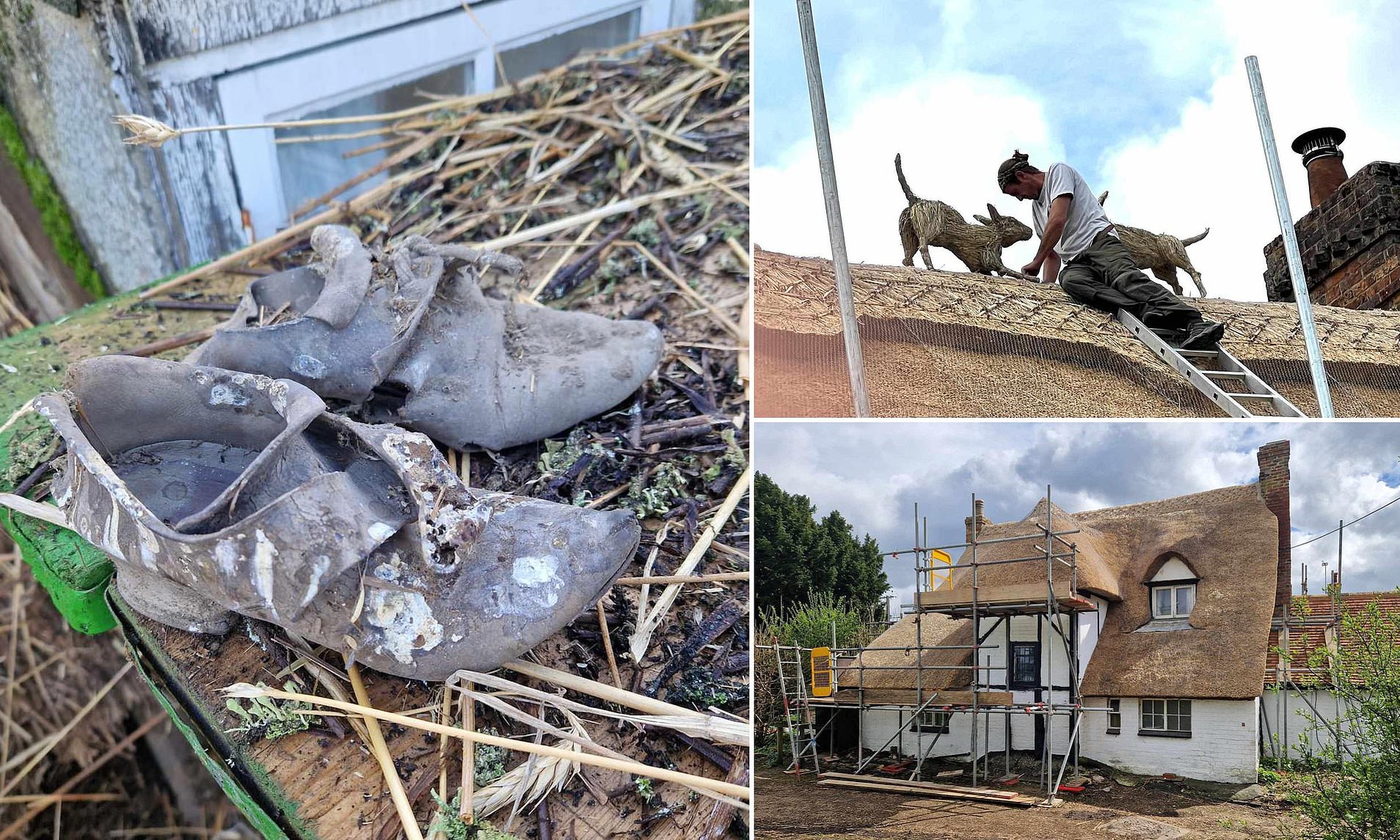 Thatcher finds centuries-old shoes to 'ward off witches' in roof