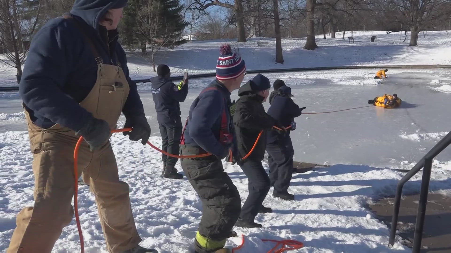 Firefighters train for cold water rescues