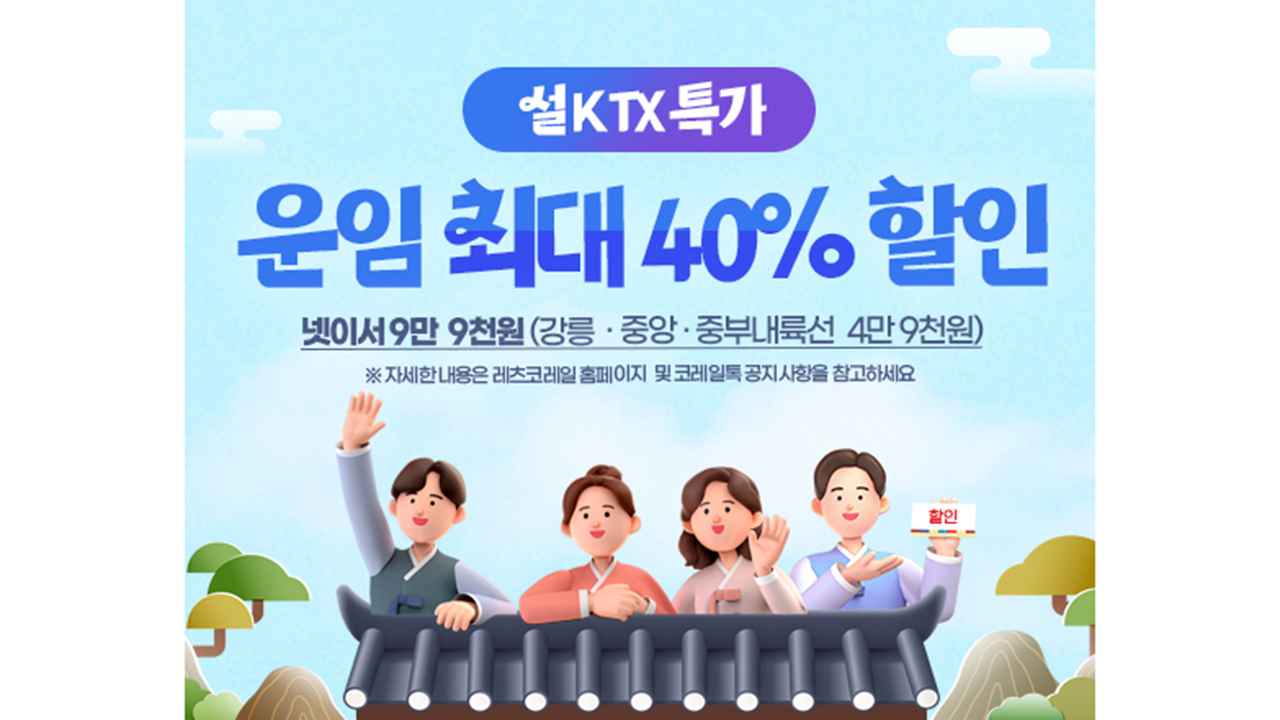 '최대 40% 할인' KTX 설 특가 상품 출시…20∼23일 선착순 판매