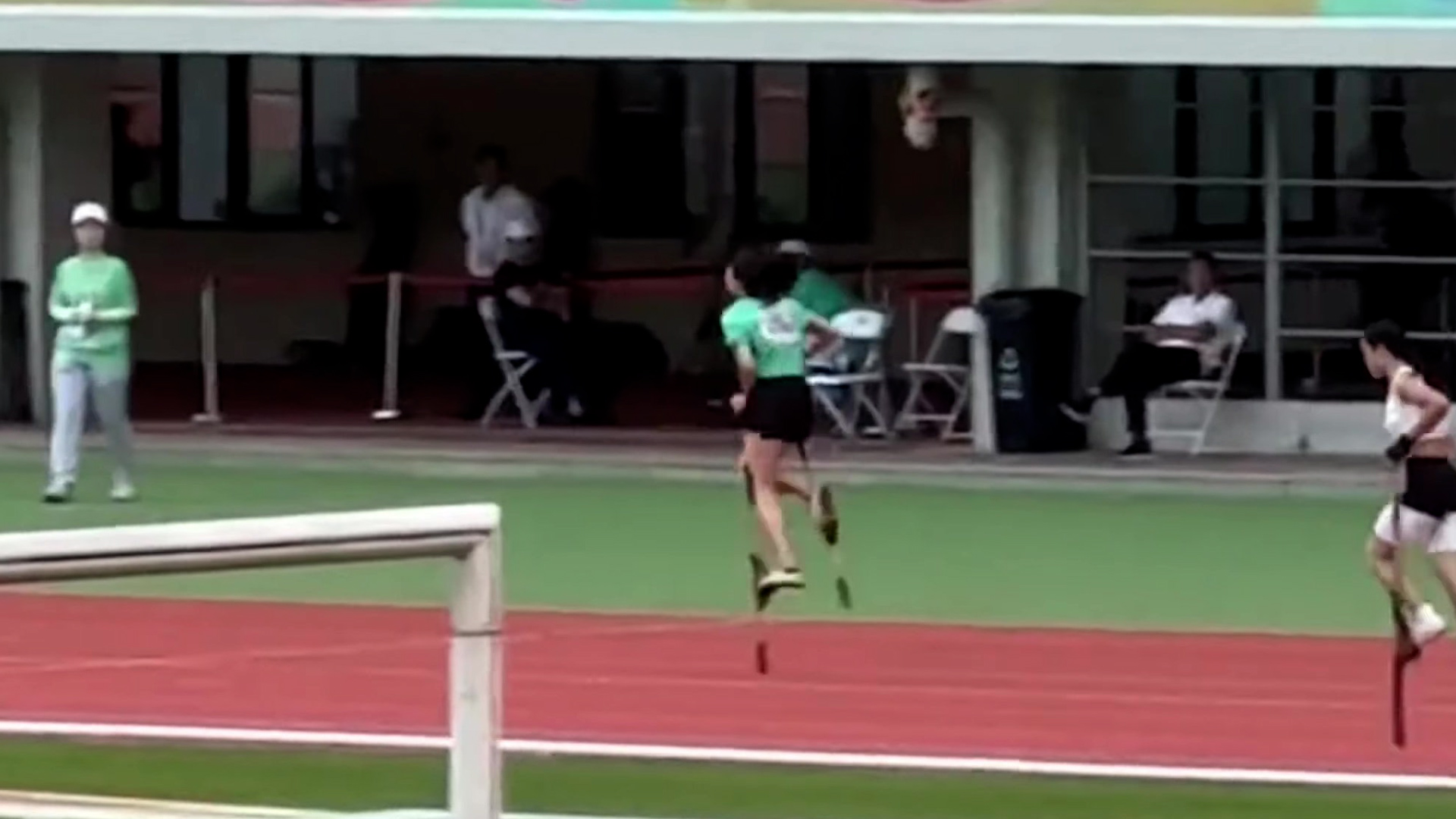 Athletes compete in a 200-metre race on STILTS