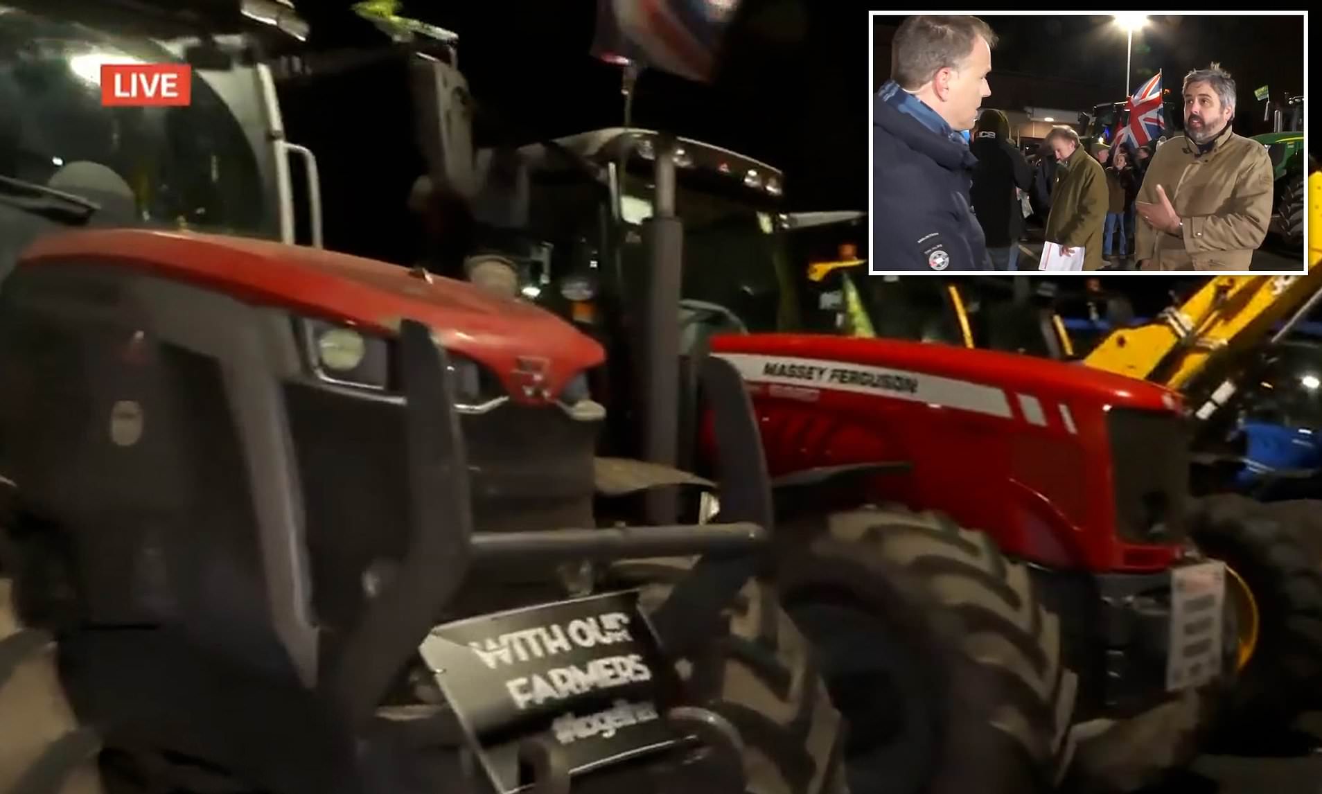 Tractors mass in supermarket car parks against Starmer's tax raid