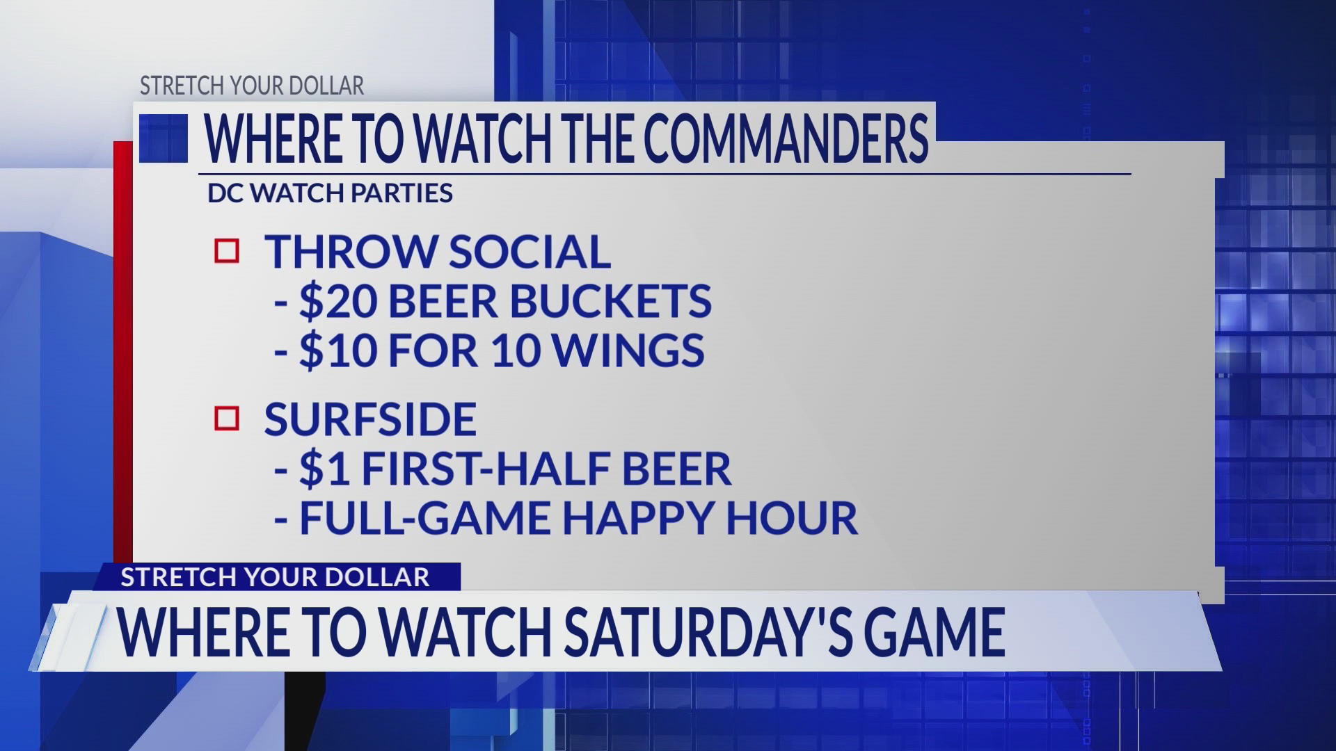 Stretch Your Dollar: Where to watch the Commanders games across DMV