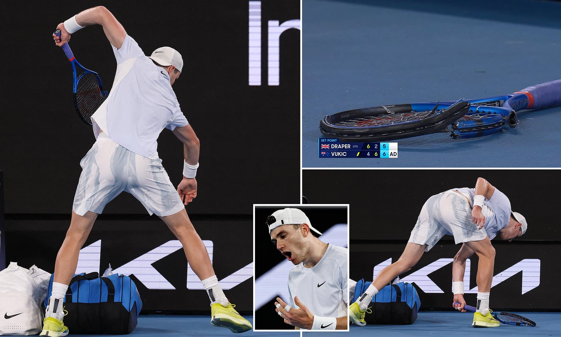 British No 1 Jack Draper DESTROYS his racquet in a rage at Australian ...