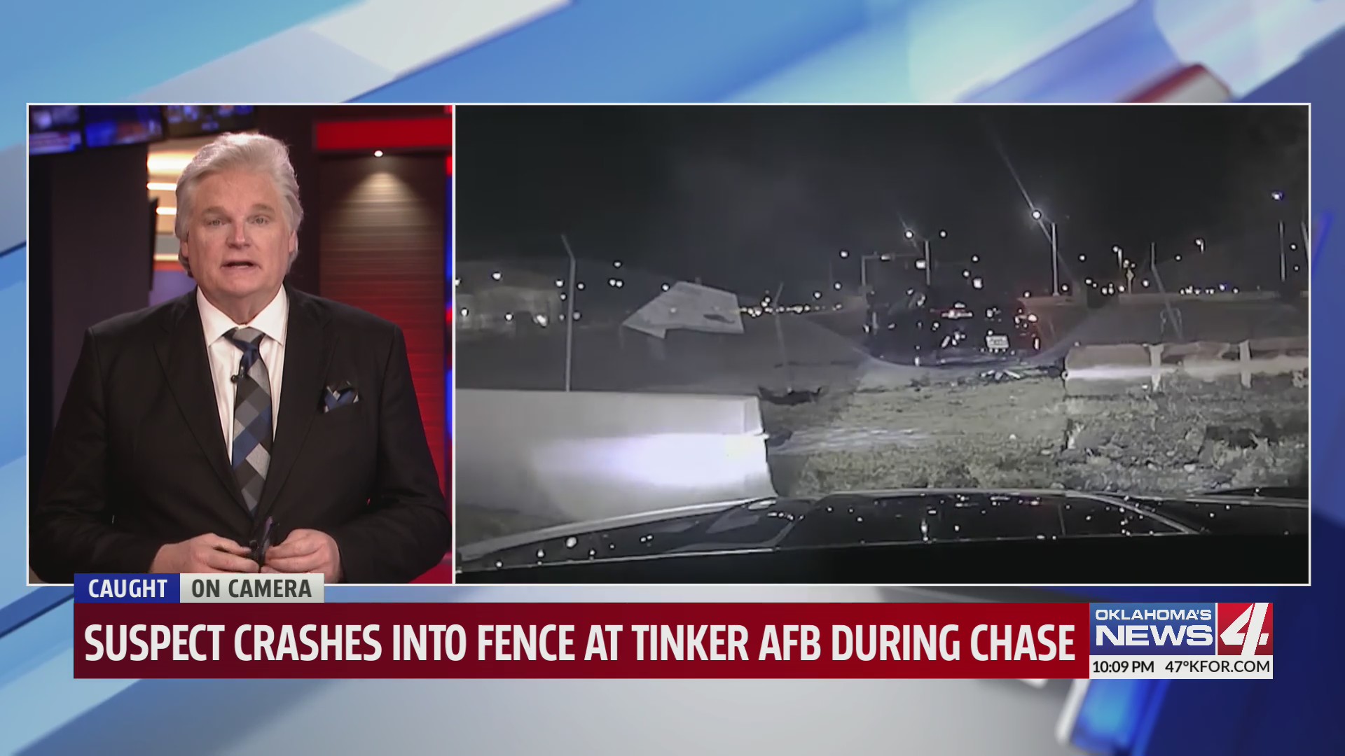 Suspect crashes into fence at Tinker Air Force Base during chase