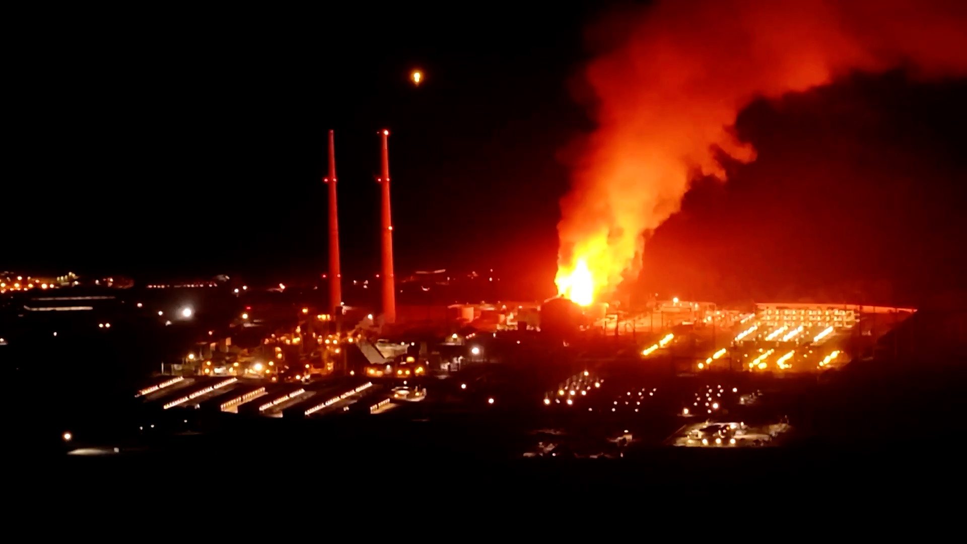 Drone footage shows fire at one of world's largest battery plants
