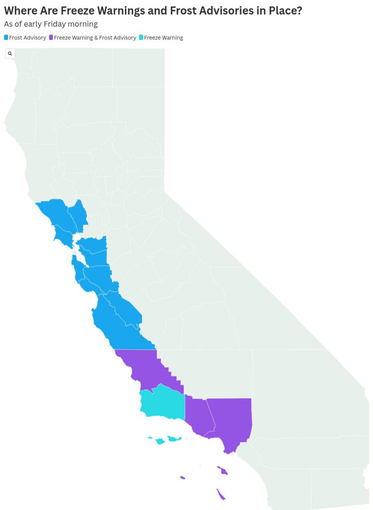 Freeze Map Shows Where Californians Warned: 'Take Action Now'