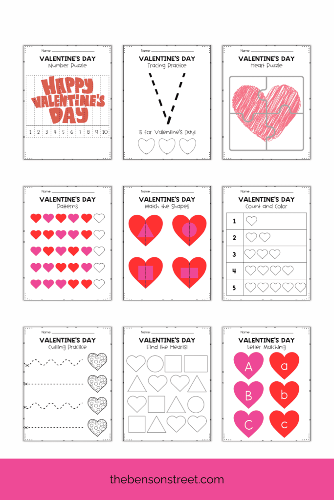 Free Printable Valentine Preschool Worksheets: 12 Different Activities