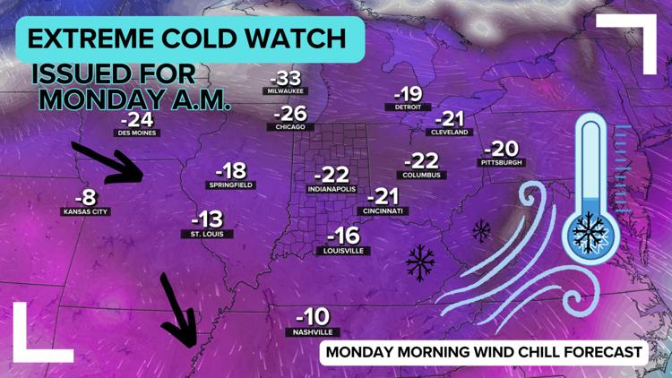 Extreme cold watch issued for central Indiana Sunday night | Live ...
