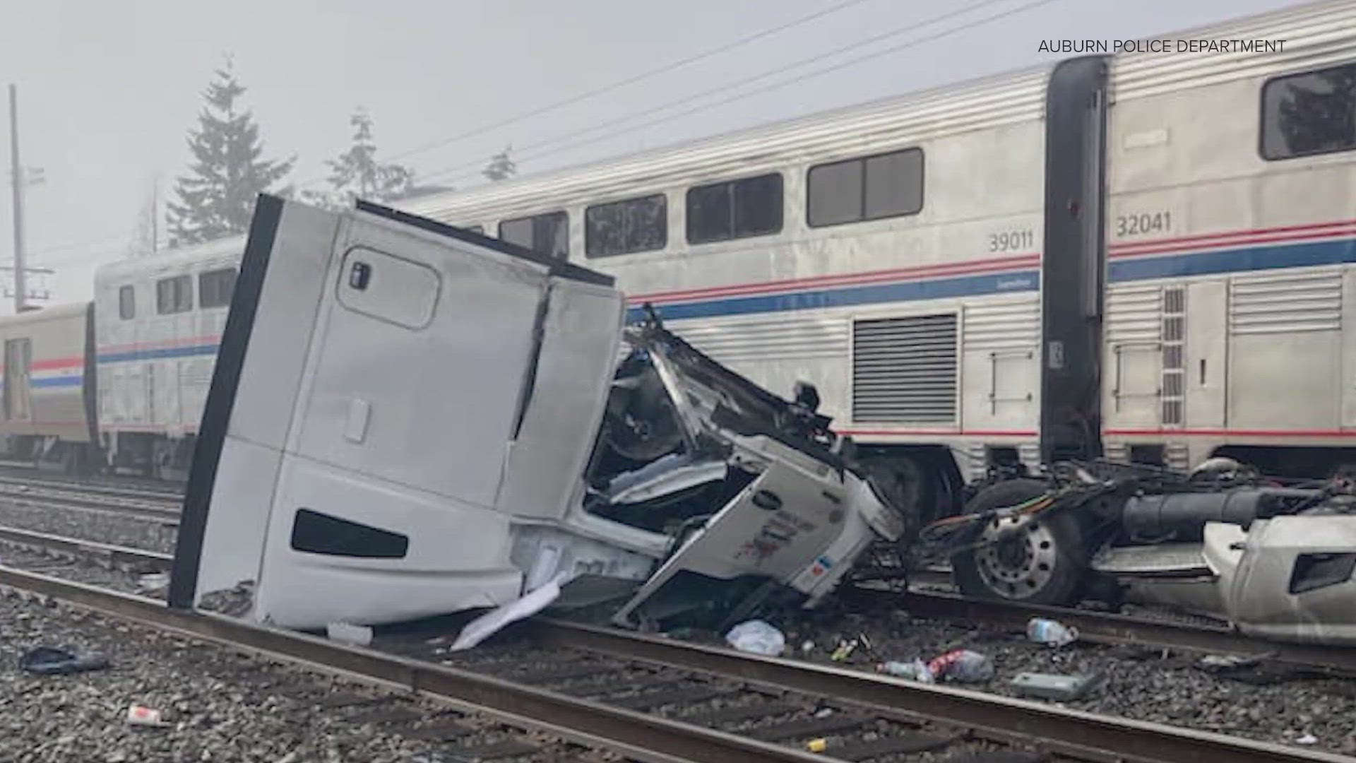 Amtrak train hits semi in Auburn