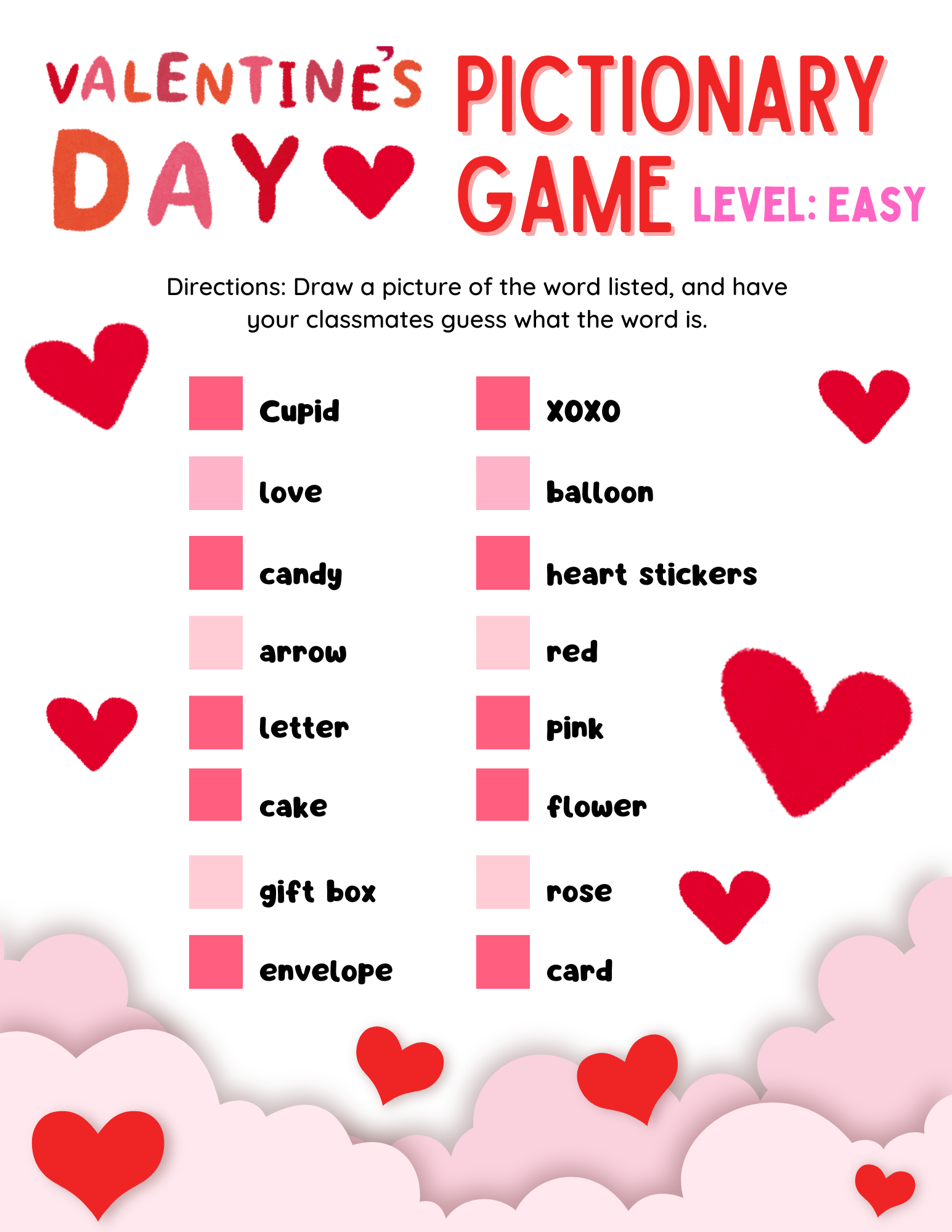 Free printable Valentine's Day Pictionary game