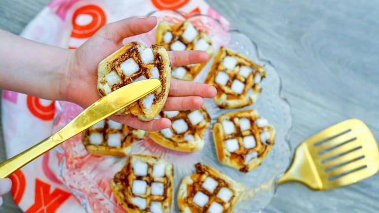 Sweet cinnamon roll waffles for Valentine’s Day