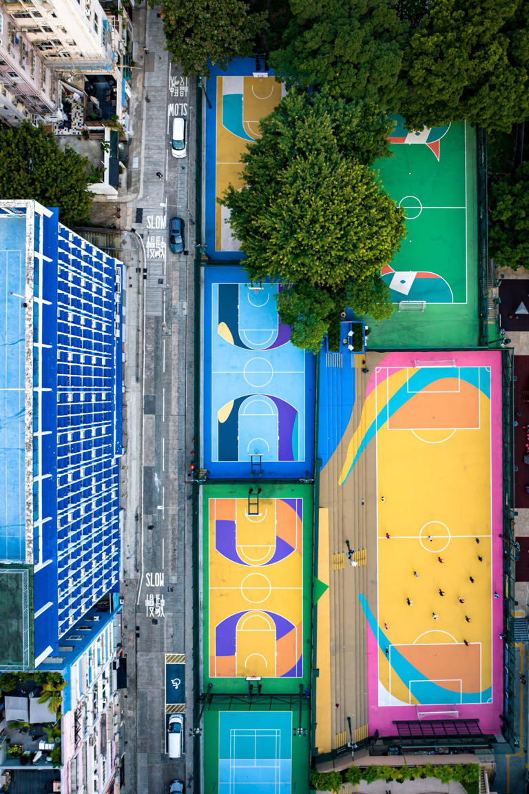 Photographed from above, Hong Kong’s 2,549 outdoor basketball courts ...