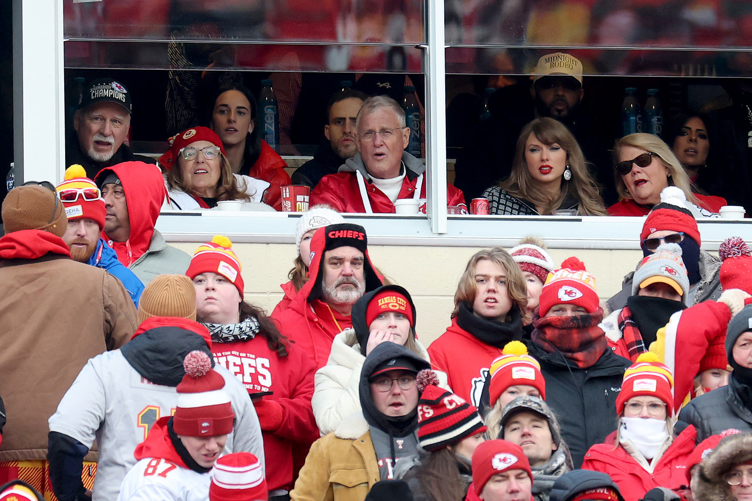 Caitlin Clark sits in box with Taylor Swift at Chiefs-Texans playoff game