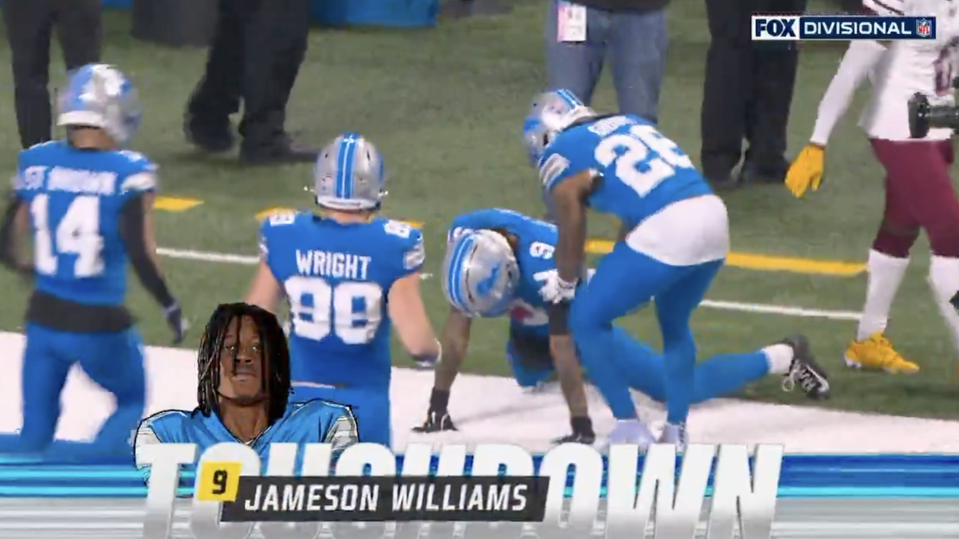 Lions WR Jameson Williams humps the ground in wild TD celebration vs ...