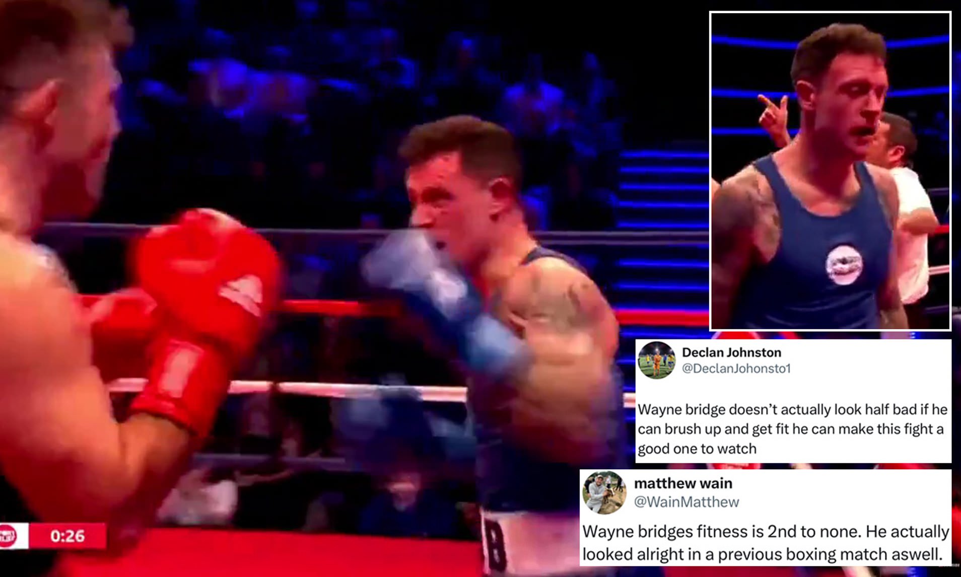 Fans left stunned as footage of Wayne Bridge boxing against TV star re ...