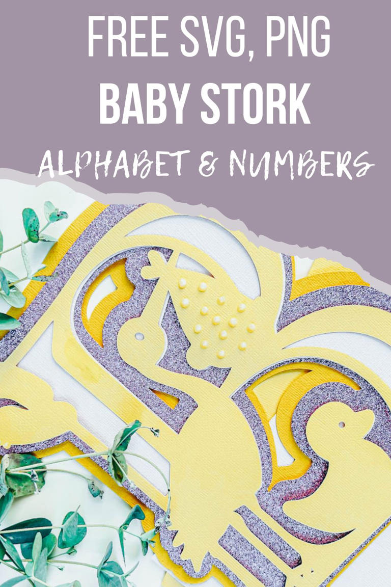Free baby stork SVG alphabet letters and numbers
