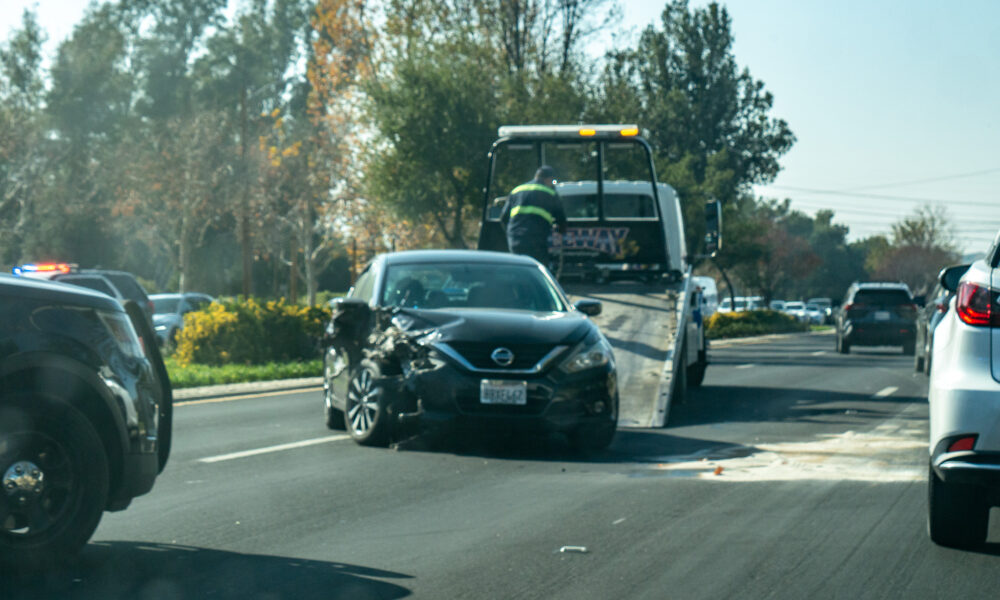 Vehicle blocking traffic after traffic collision