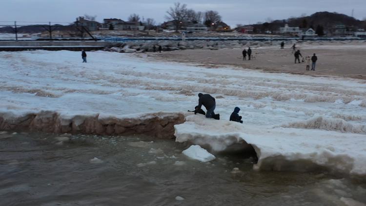 The dangers of wandering onto the ice shelves on Lake Michigan
