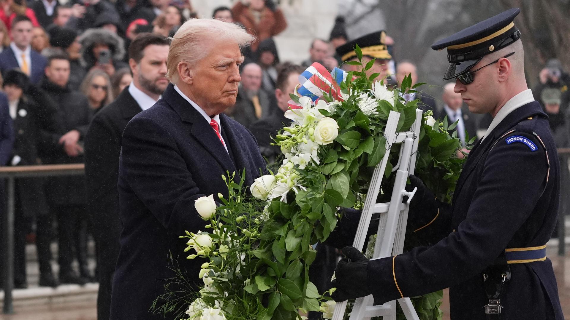 Trump participates in wreath-laying at Tomb of the Unknown Soldier