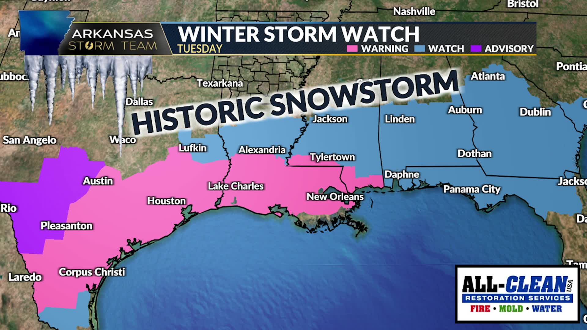 Historic Gulf Coast snowstorm likely on Tuesday as dry Arctic air grips ...