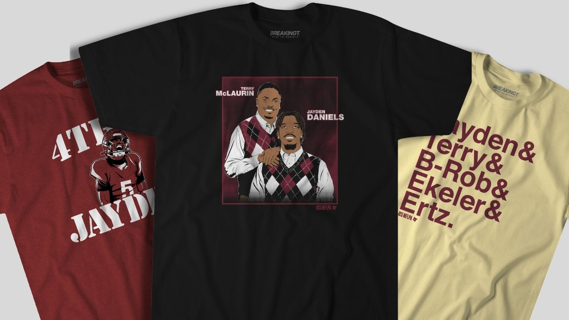 New Washington Commanders t-shirts featuring Jayden Daniels and Terry ...