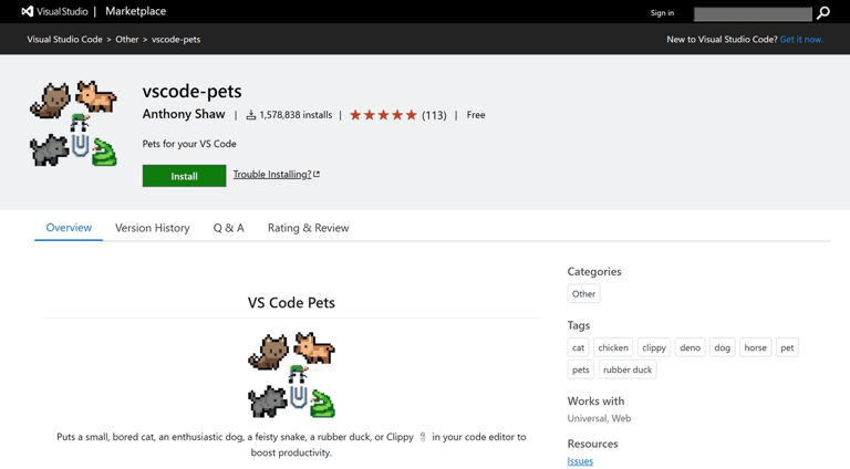 Visual Studio Codeに可愛いペットを表示できる拡張機能「VS Code Pets」でペットたちと遊んでみた