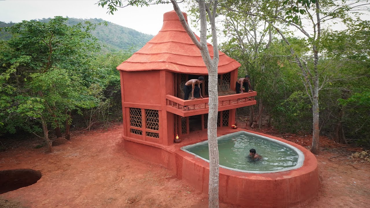 A jungle mud villa with swimming pool and private decorated bedroom ...