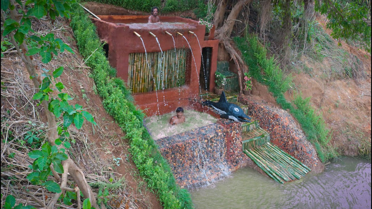 Building a Stunning Mud Villa and Natural Waterfall by Hand in the ...