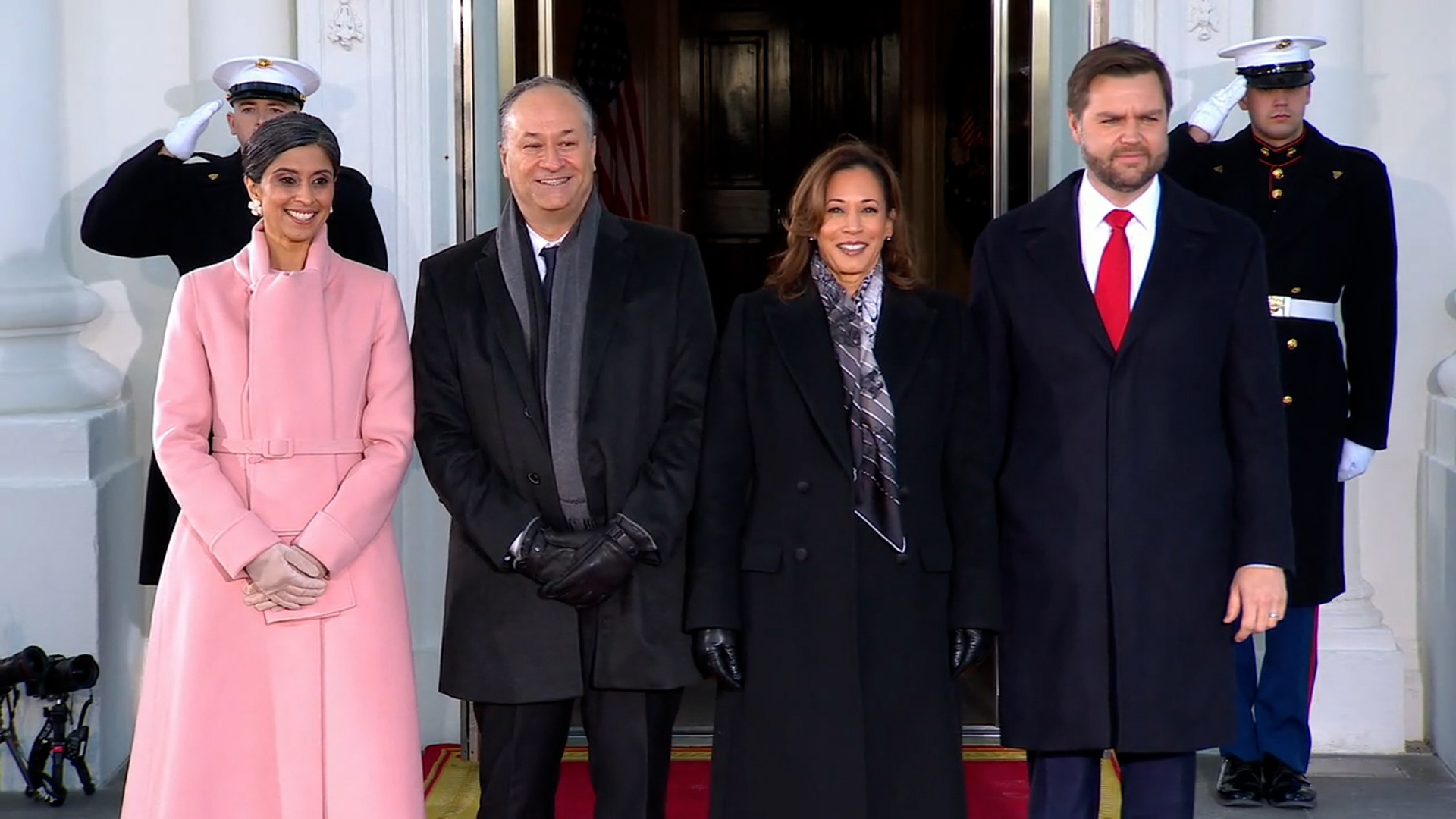 VP Kamala Harris and Second Gentleman Emhoff greet VP-elect JD Vance ...