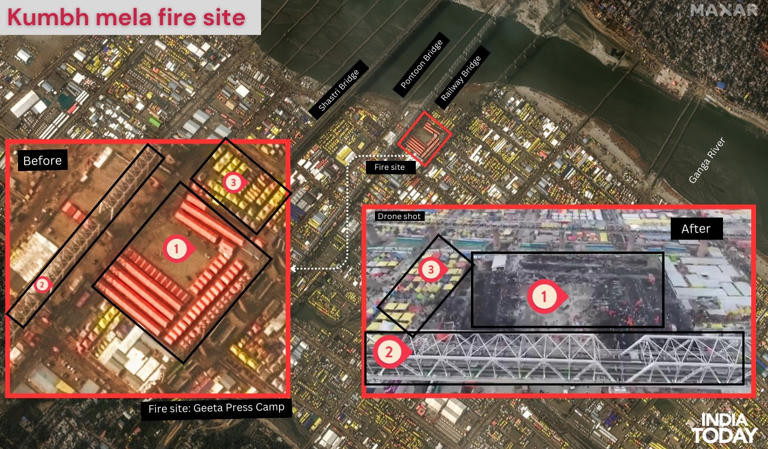 Satellite images capture huge tent city, sea of devotees in Maha Kumbh ...
