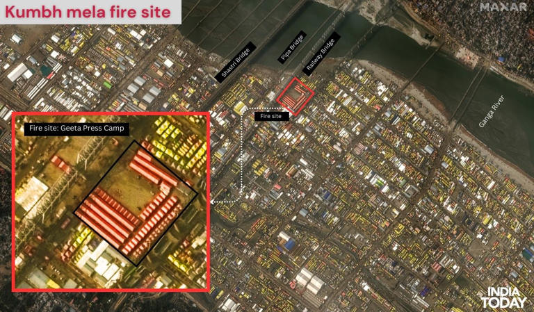 Satellite images capture huge tent city, sea of devotees in Maha Kumbh ...